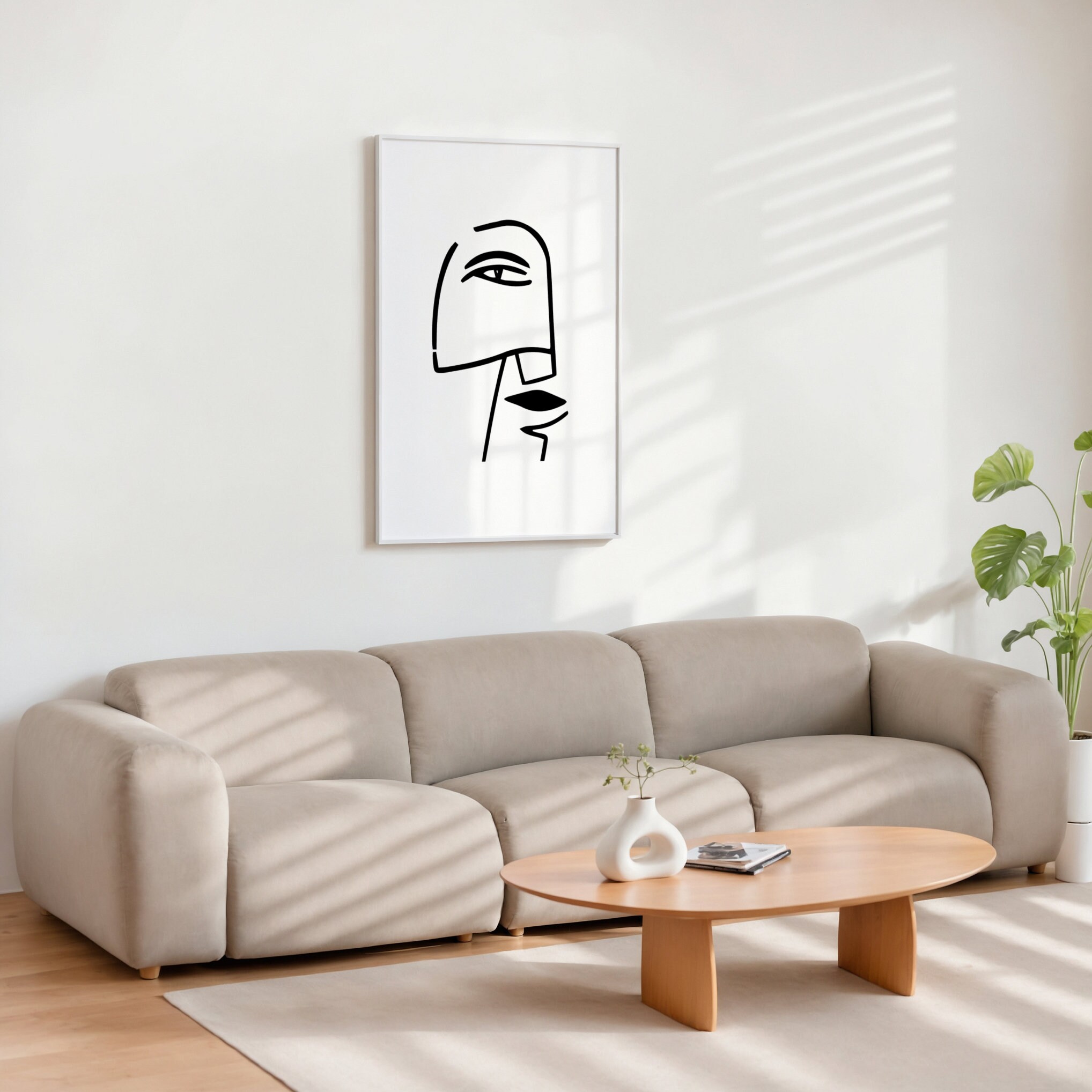 Abstract Face Art Line Drawing Print, Black White Trendy Illustration Printable Wall Art ...