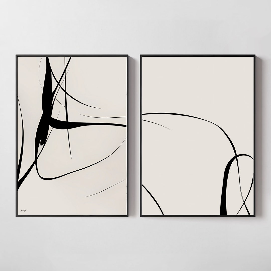 Abstract Line Art Prints: Minimalist Black Beige Set (digital Download ...