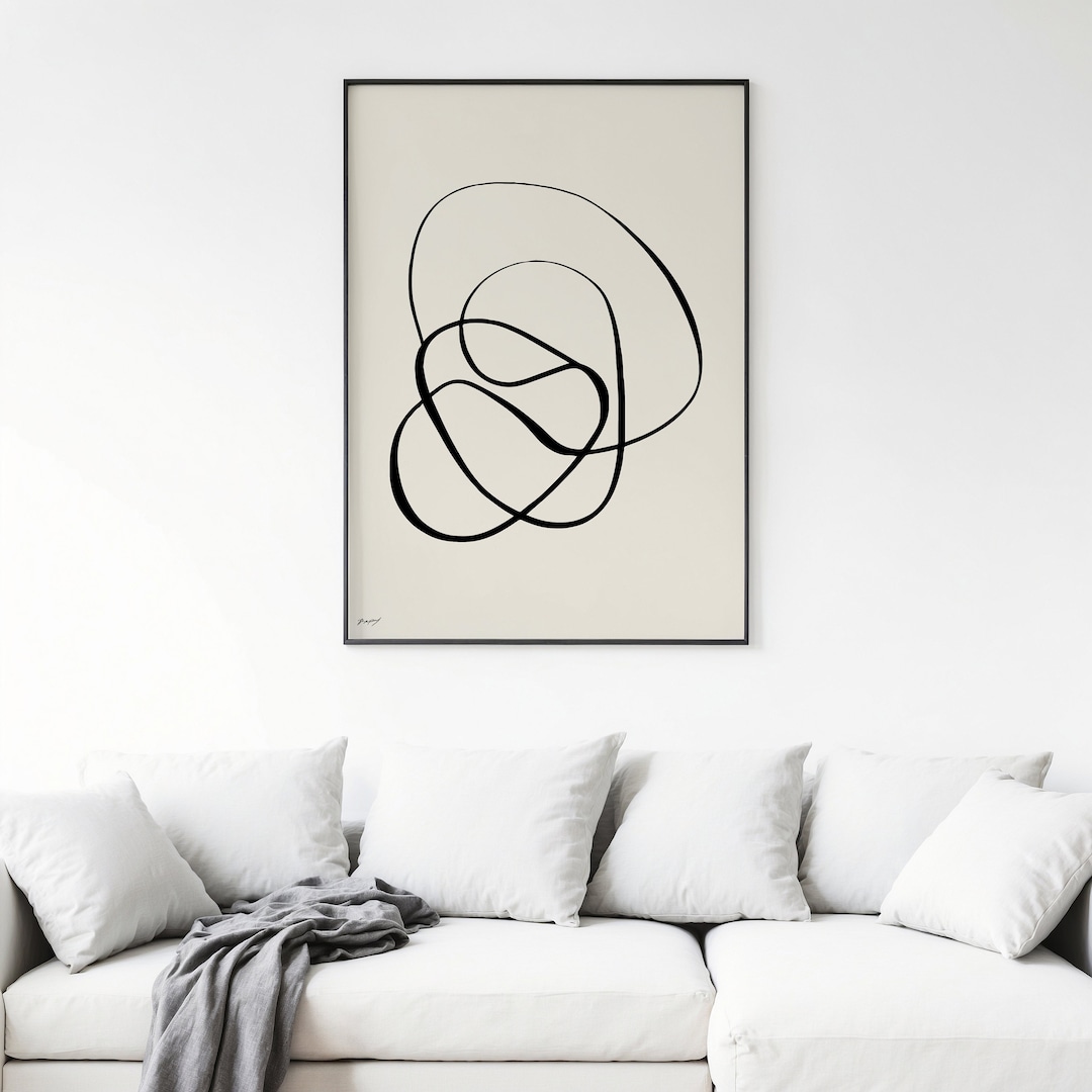 Fine Line Art Print Black White Abstract Printable Artwork, Minimalist ...