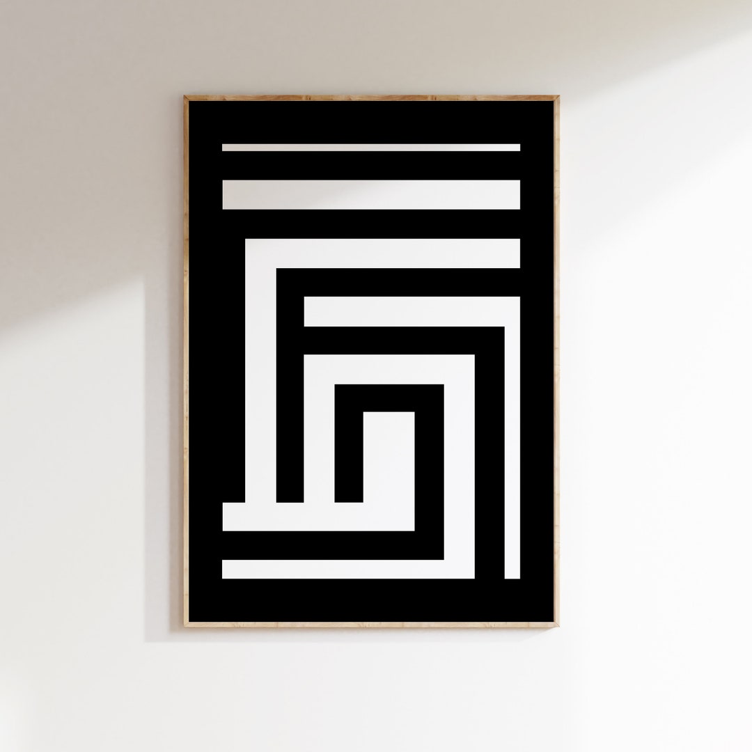 Abstrakte geometrische trendige schwarz weiß druckbare Kunst, minimalistische Linie Kunstdruck ...