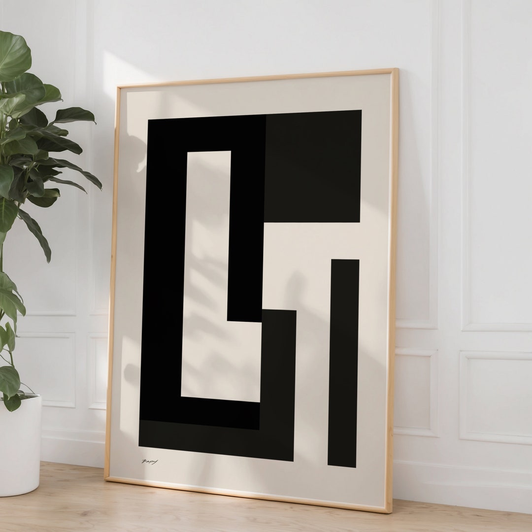 Mid Century Moderne Geometrische Wand Kunst Schwarz Beige Druck Einfach Abstrakt Minimalistische ...