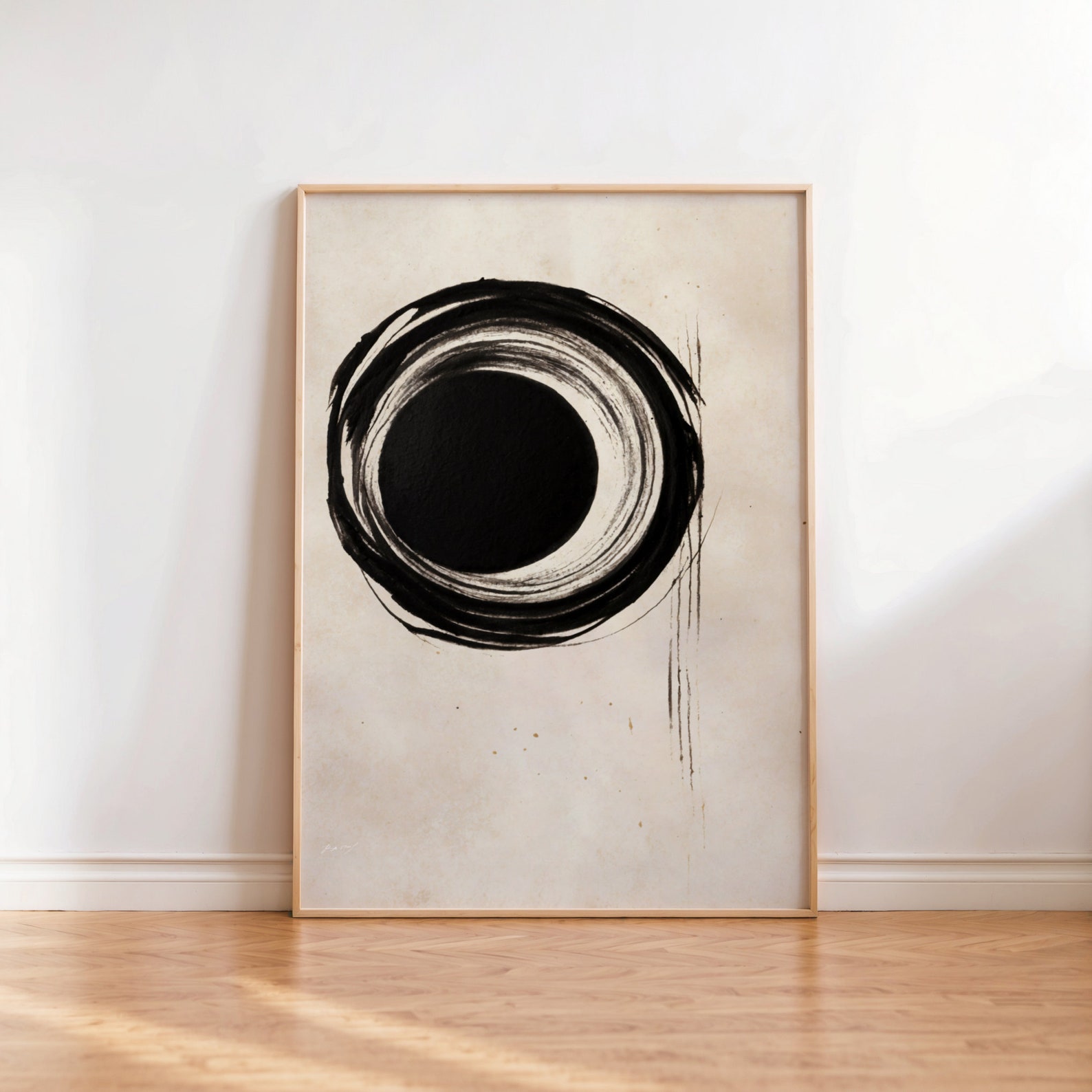 Japandi Print, Kreis Wand Kunst zum ausdrucken, Schwarz Beige Abstrakte Kunst Minimalistisch ...