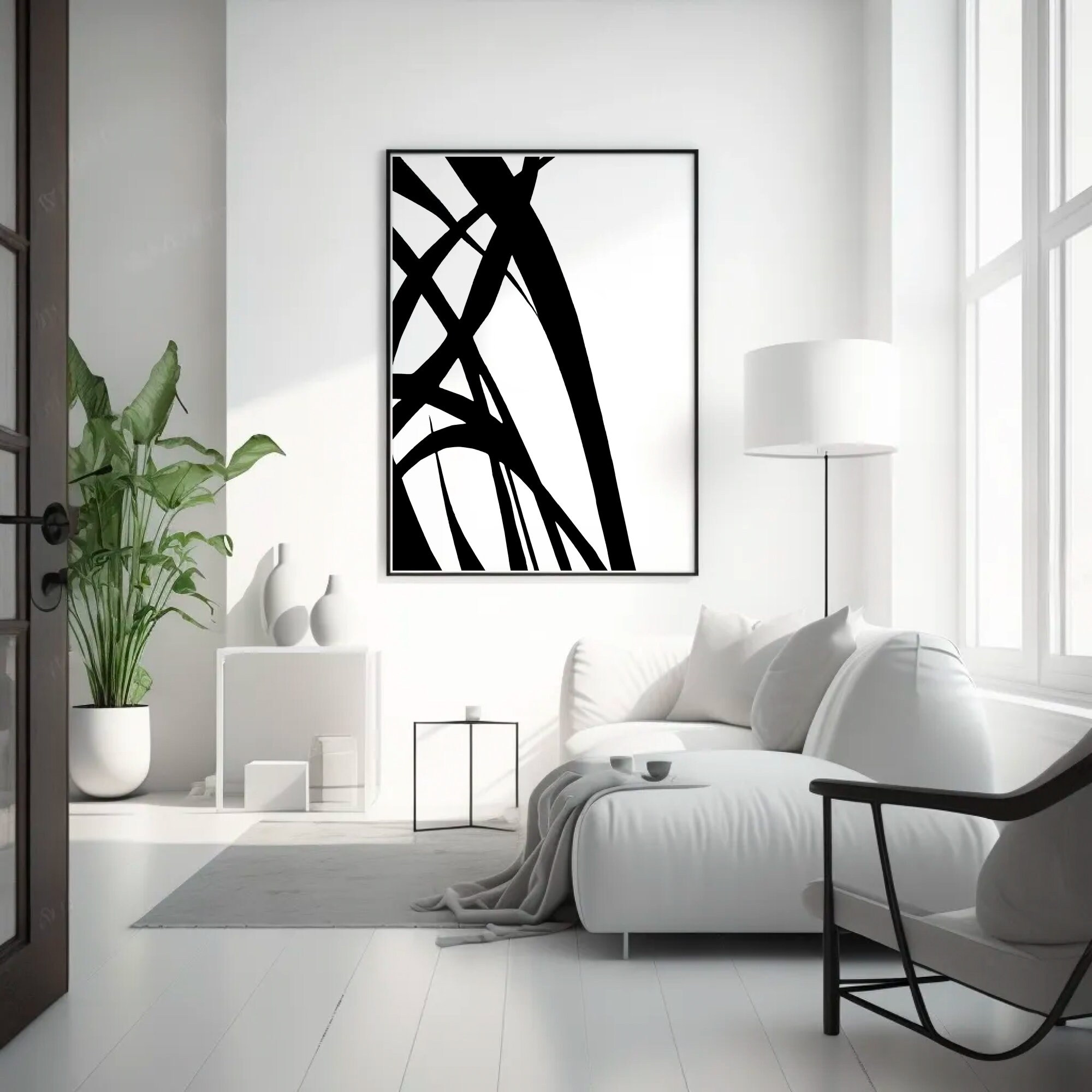 Black and White Abstract Art Bold Line Drawing Print - Etsy