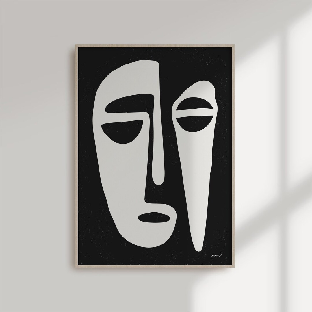 Abstract Face Art Print: Black and White African Mask, Nordic ...