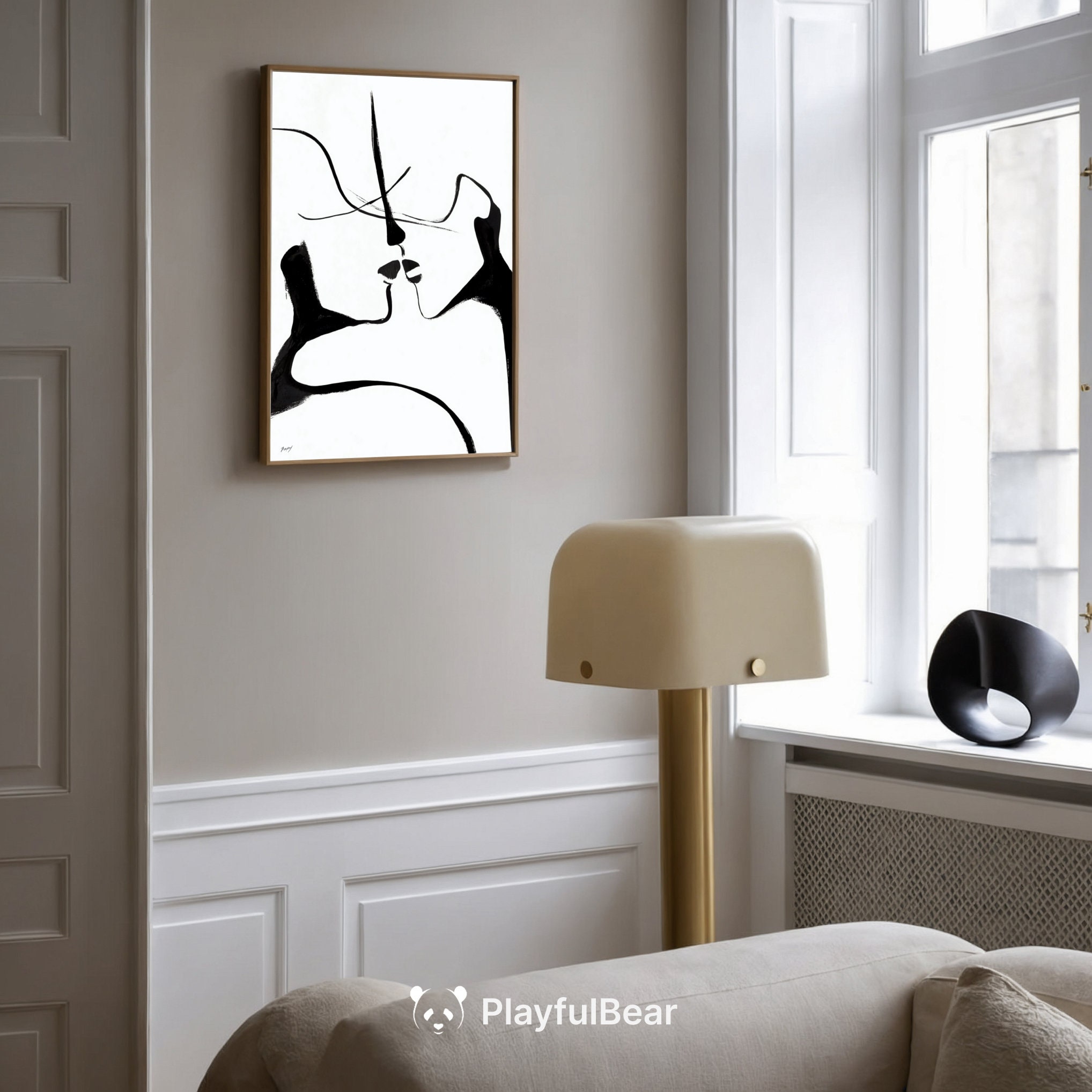 Black White Abstract People Art Couple Wall Art Lines, Minimalist ...