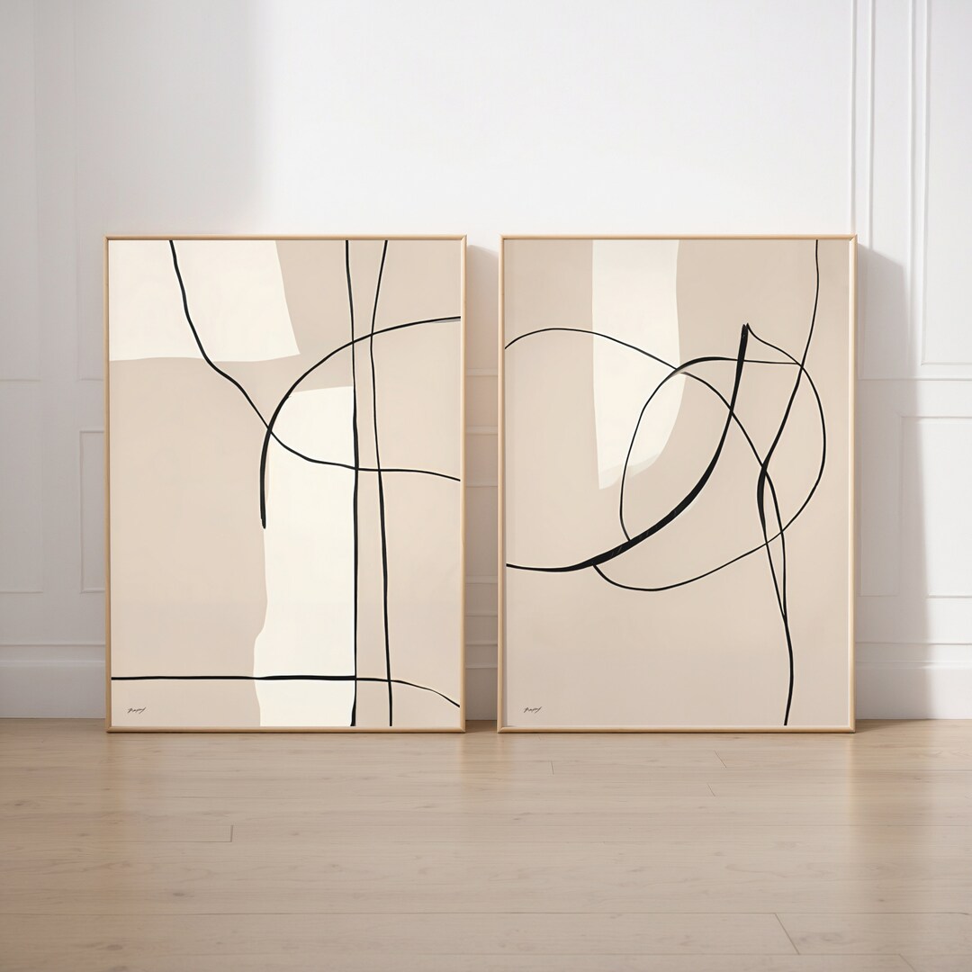Abstract Line Art Prints: Beige Minimalist Wall Decor (digital Download ...