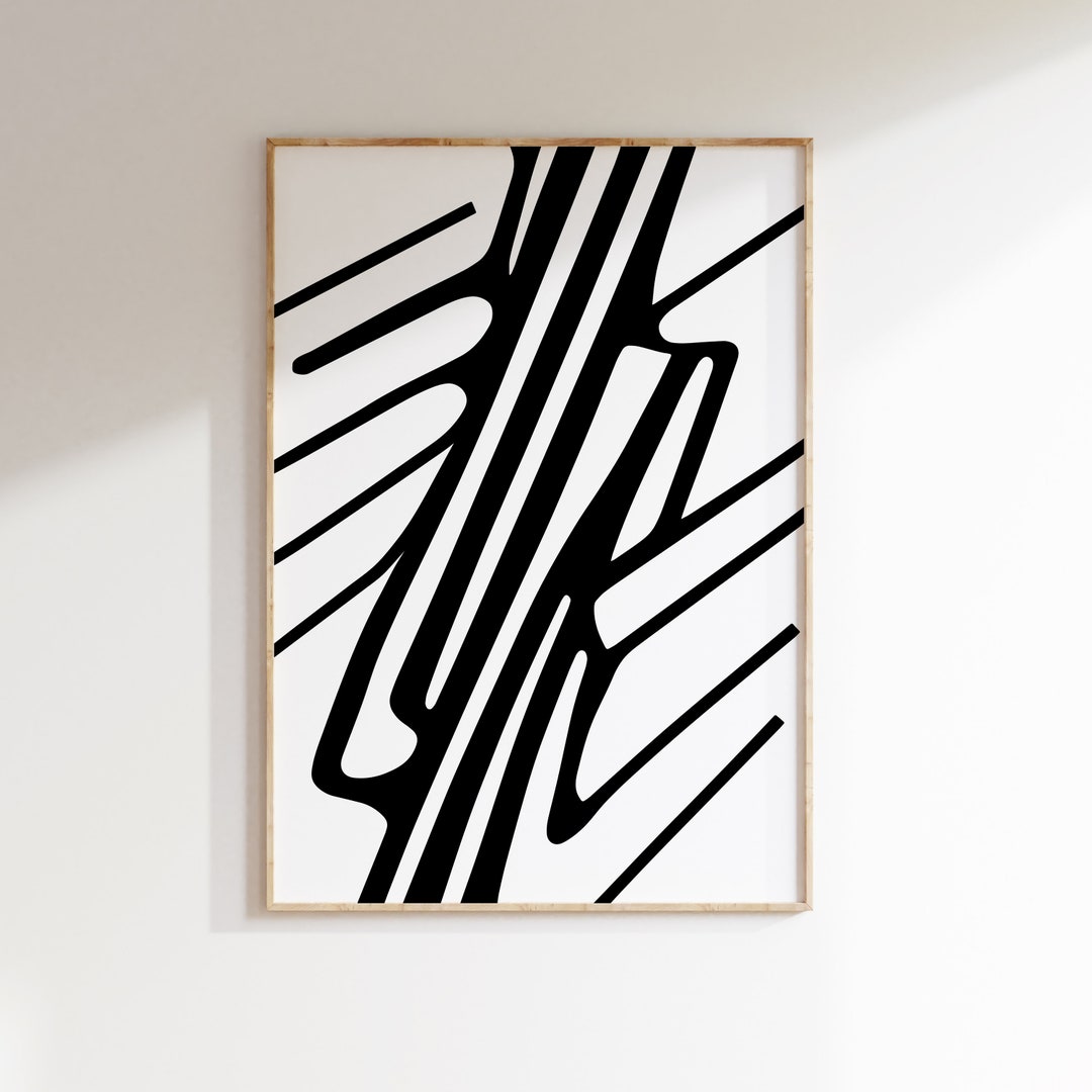 Minimalist Abstract Line Art Black White Prints, Geometric Wall Art ...