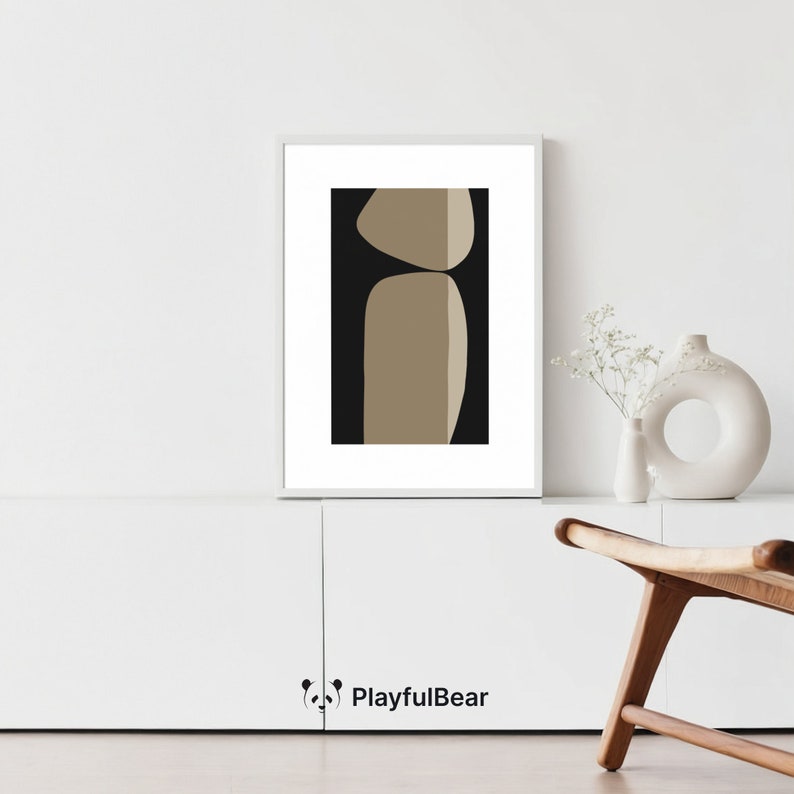 Minimalist Abstract Shapes Print, Nordic Beige Brown Art (digital ...