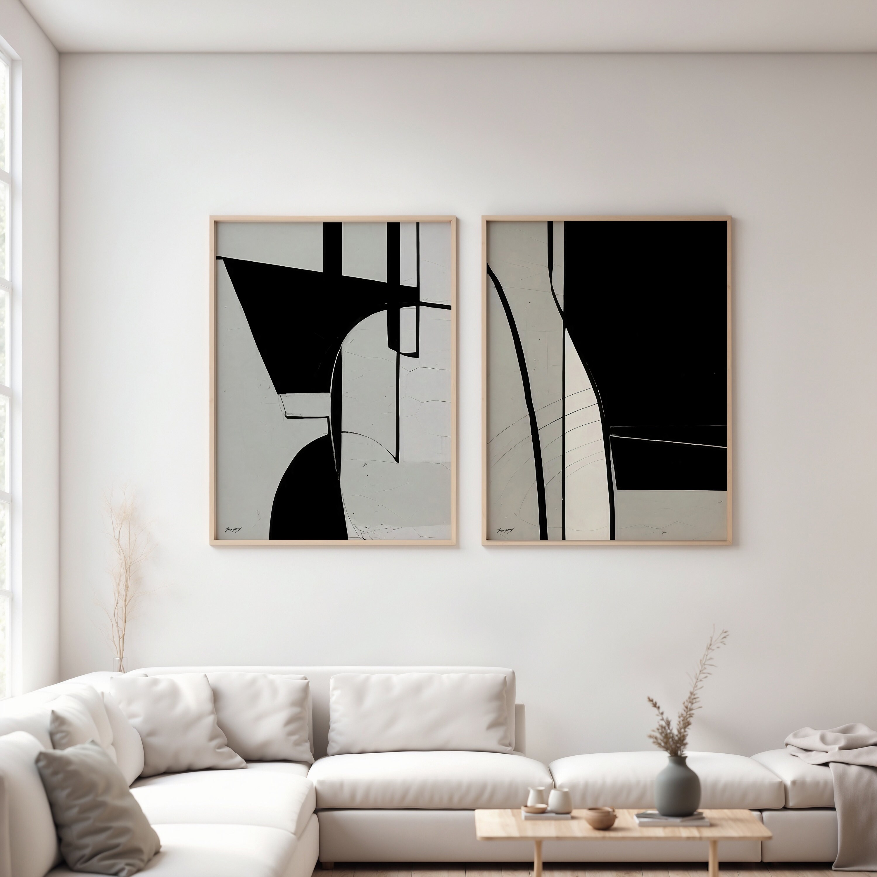 Abstrakte 2er-Set Prints, geometrische Formen, abstrakte Kunst, abstrakte Kunst, Midcentury ...