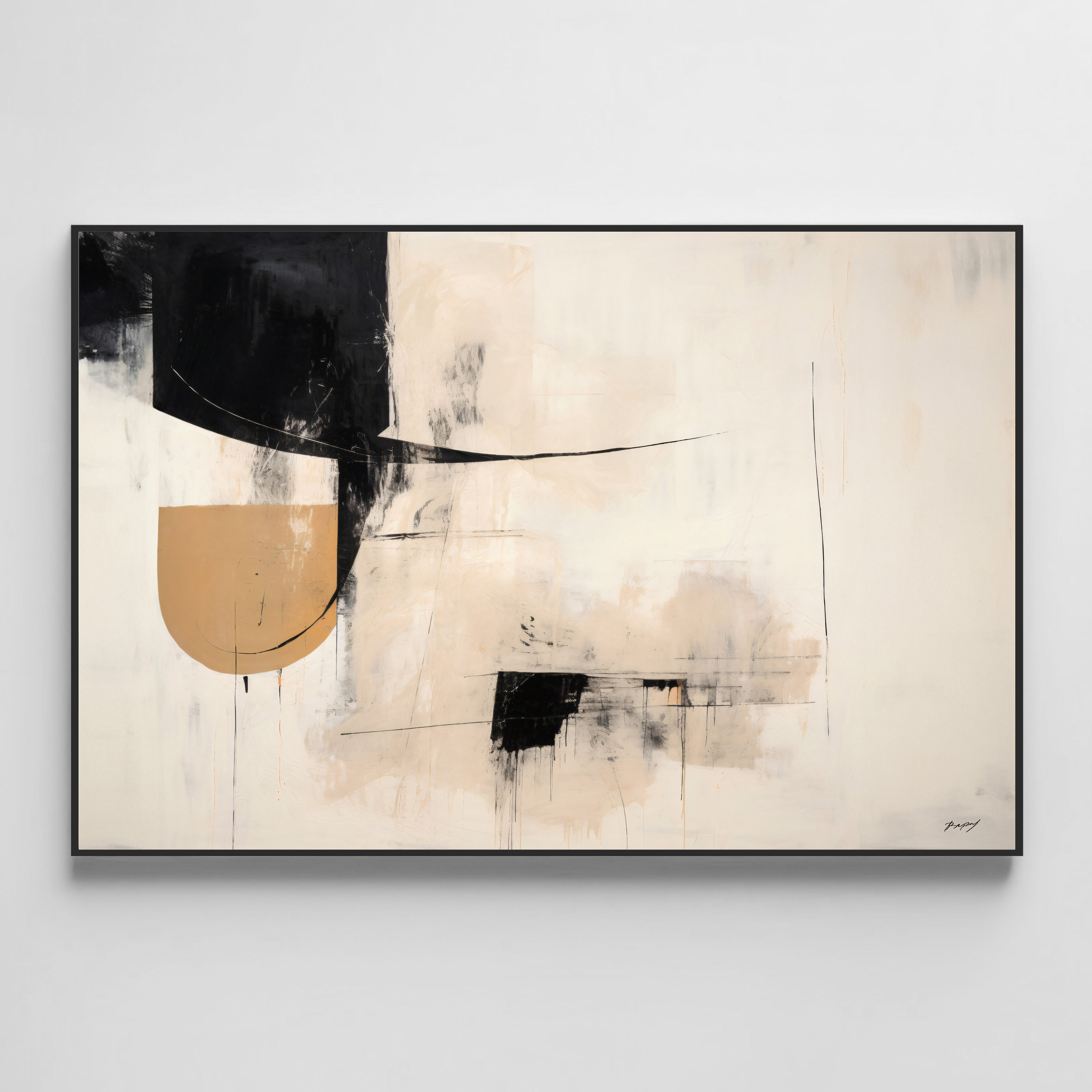 Beige Abstract Brushstroke Art Print: Modern Line Drawing (digital ...