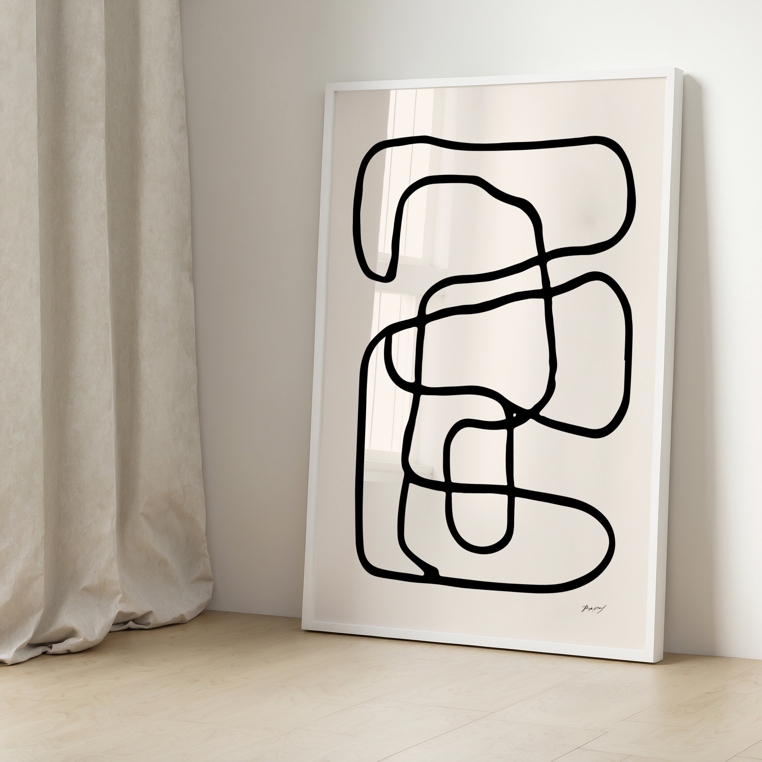 One Line Zeichnung Druck druckbare Wandkunst, minimalistische Linie Kunst, schwarz beige moderne ...