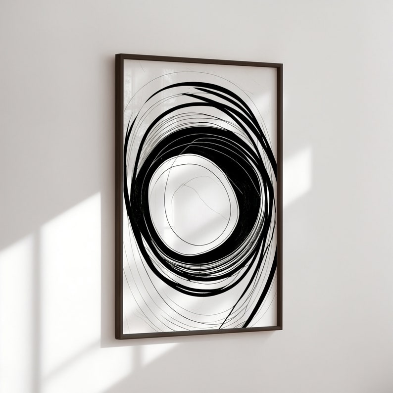 Schwarzweiße Wand Kunst Trendy, Abstrakte Linie Zeichnung Druck, Kreis Wand Kunst Malerei ...