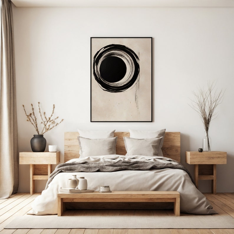 Japandi Print, Kreis Wand Kunst zum ausdrucken, Schwarz Beige Abstrakte Kunst Minimalistisch ...