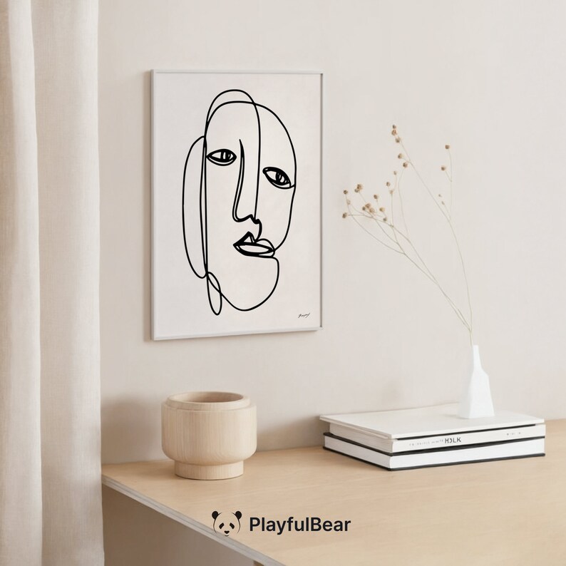 Abstract Line Art Faces, Minimalist Print Illustration Printables Wall ...
