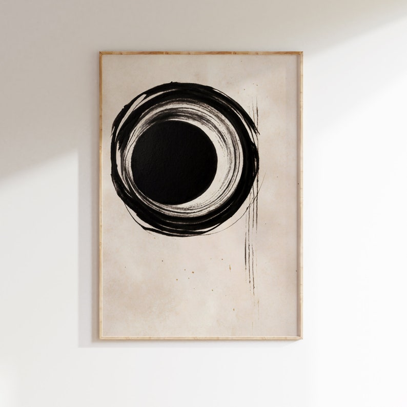 Japandi Print, Kreis Wand Kunst zum ausdrucken, Schwarz Beige Abstrakte Kunst Minimalistisch ...
