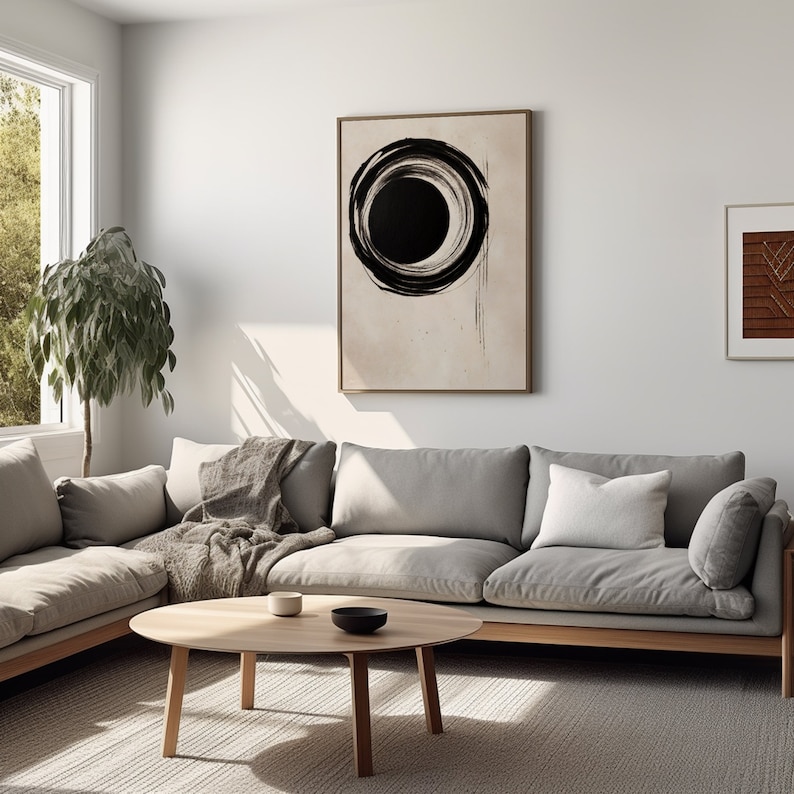 Japandi Print, Kreis Wand Kunst zum ausdrucken, Schwarz Beige Abstrakte Kunst Minimalistisch ...
