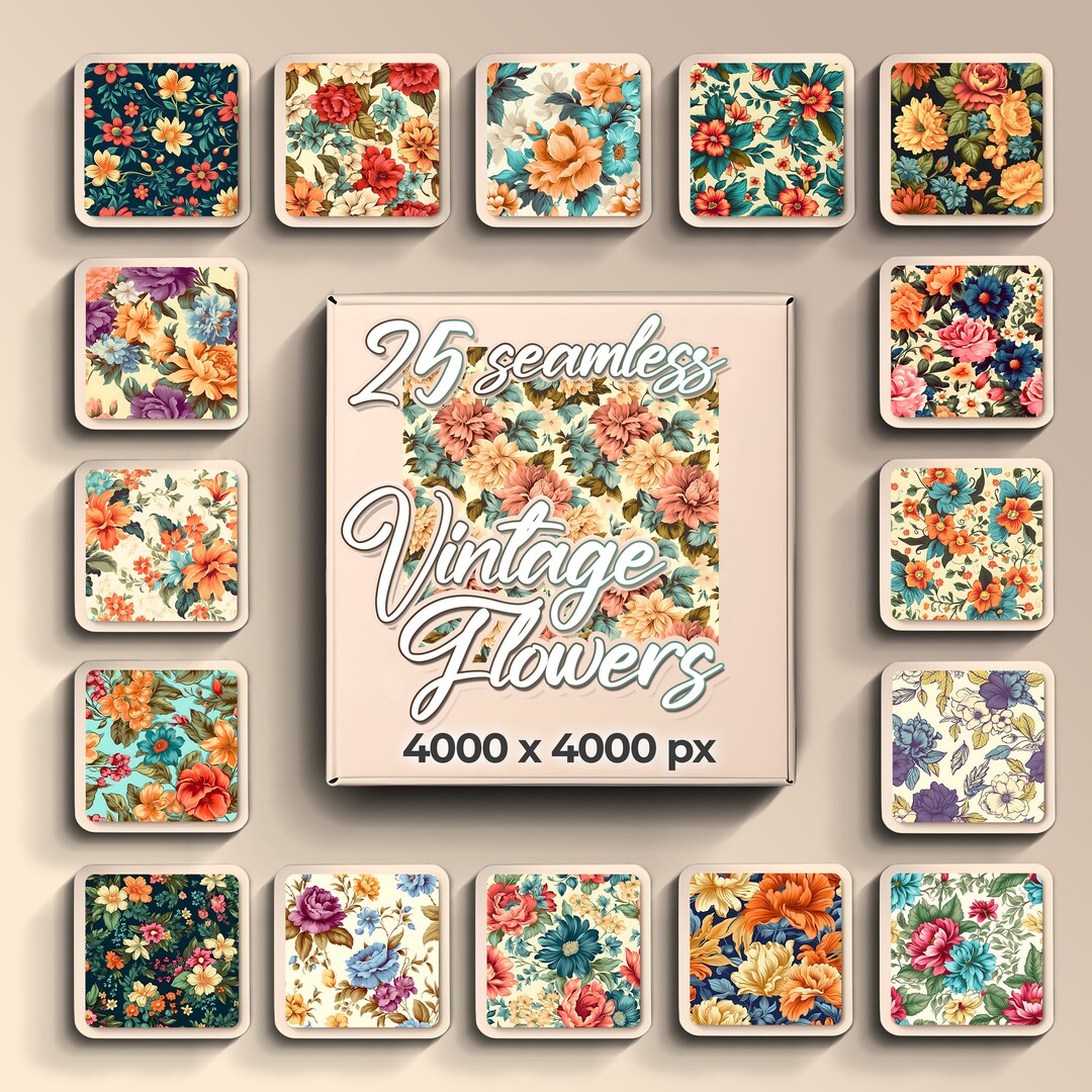 25 Vintage Flowers, Seamless Patterns Digital Paper, Flowers Background ...