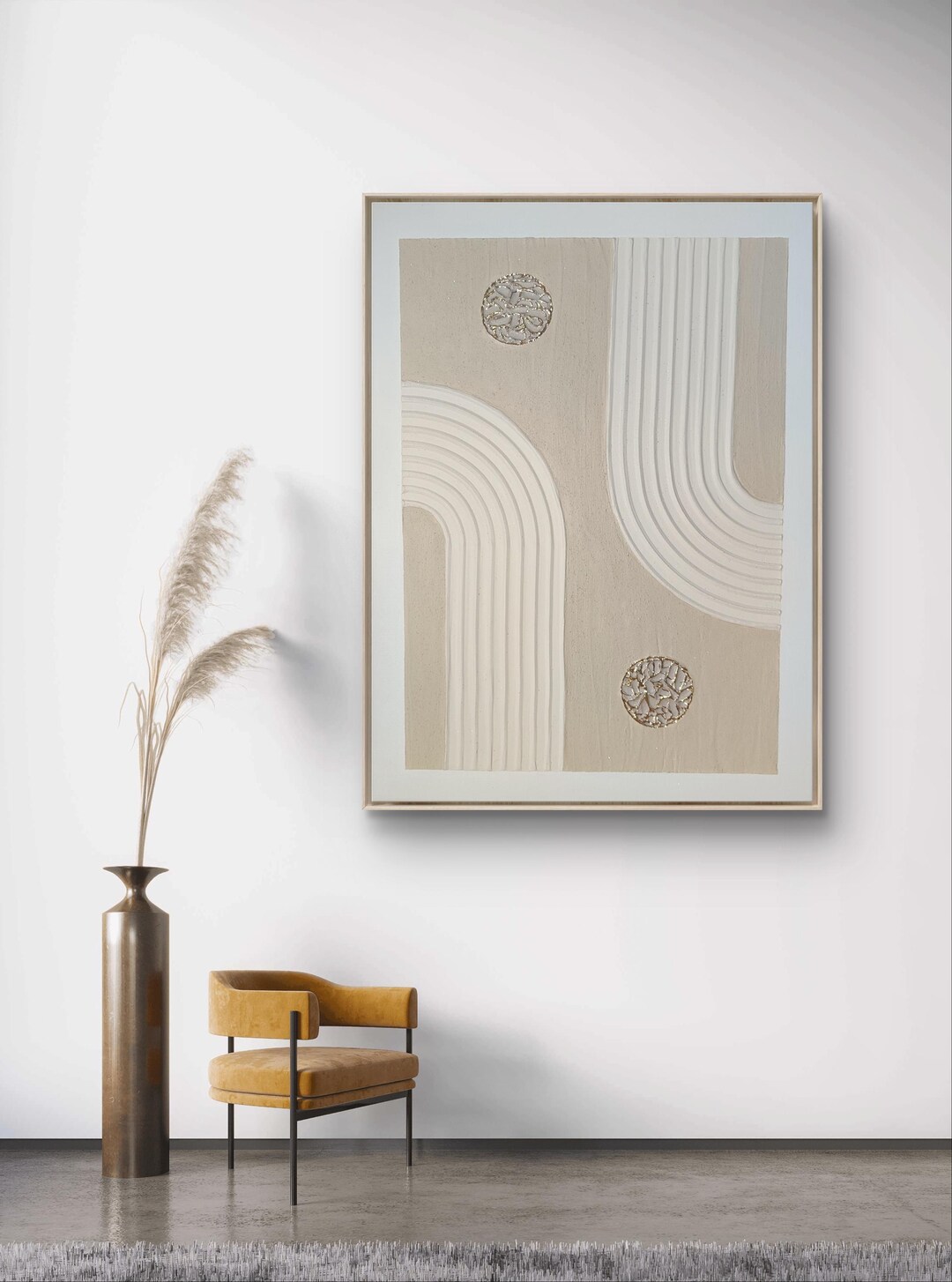 Beige and Gold Arch Textured Painting – Relief Wall Art – Modern ...