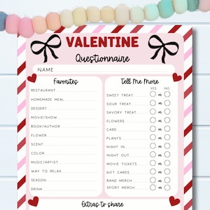 Valentine Questionnaire, Galentines Day Game, Favorite Things List ...