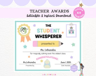 Funny Editable Teacher Awards Certificates, Canva Template, Printable ...