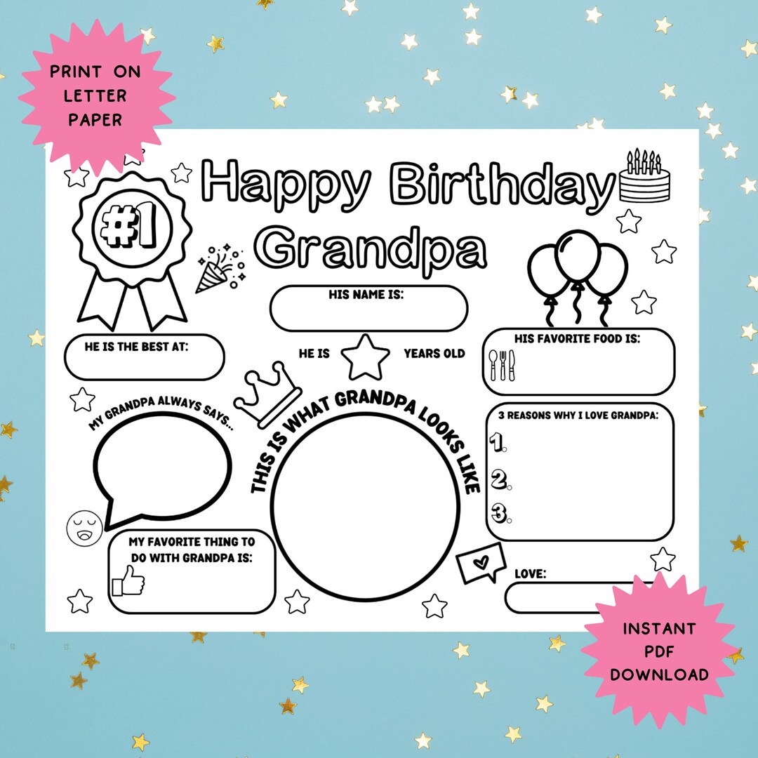 Happy Birthday Grandpa Coloring Page, Printable All About Grandpa ...