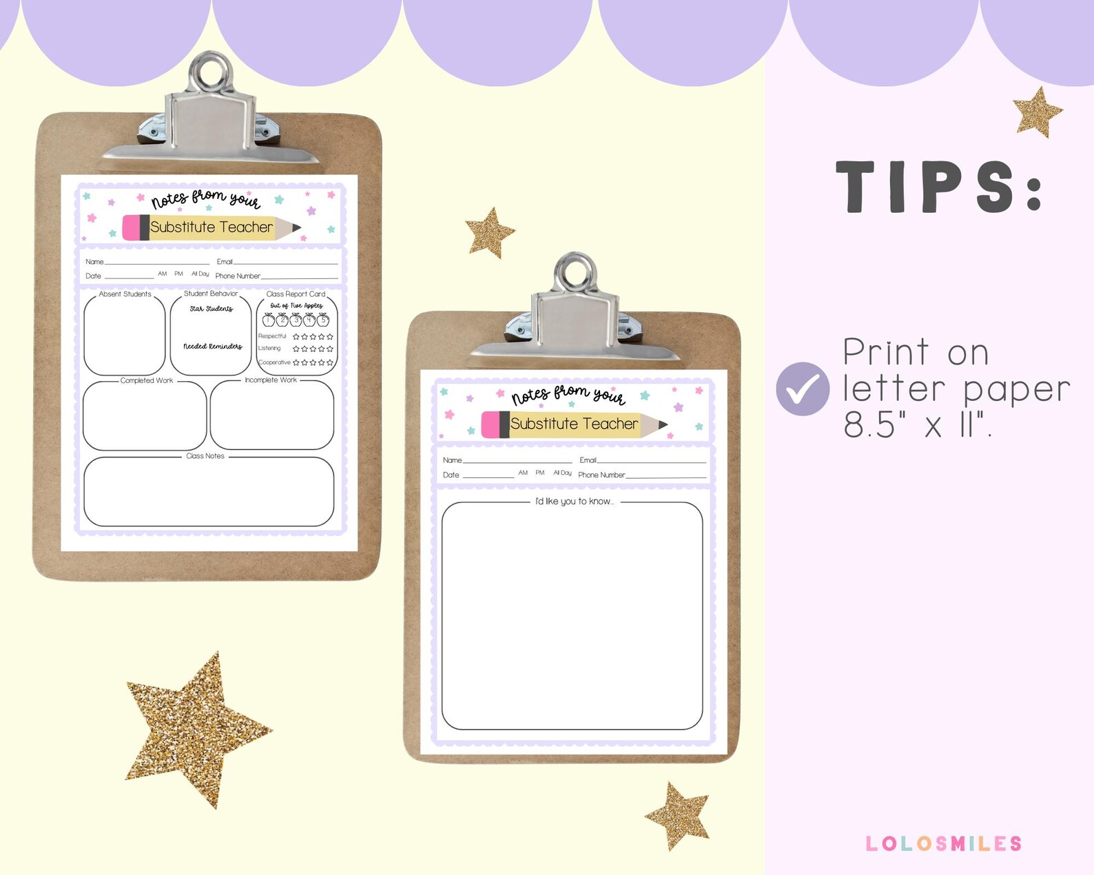 Substitute Teacher Report, Printable Note for Teachers, Substitute ...