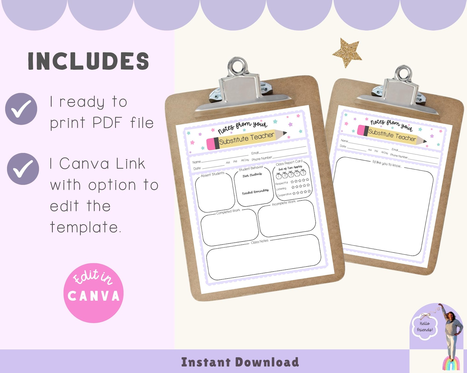 Substitute Teacher Report, Printable Note for Teachers, Substitute ...