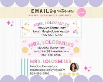 Email Signature Teacher Editable Canva Template, Spring Boho Rainbow ...