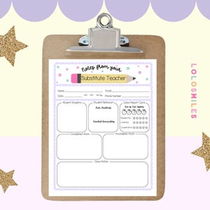 Substitute Teacher Report, Printable Note for Teachers, Substitute ...