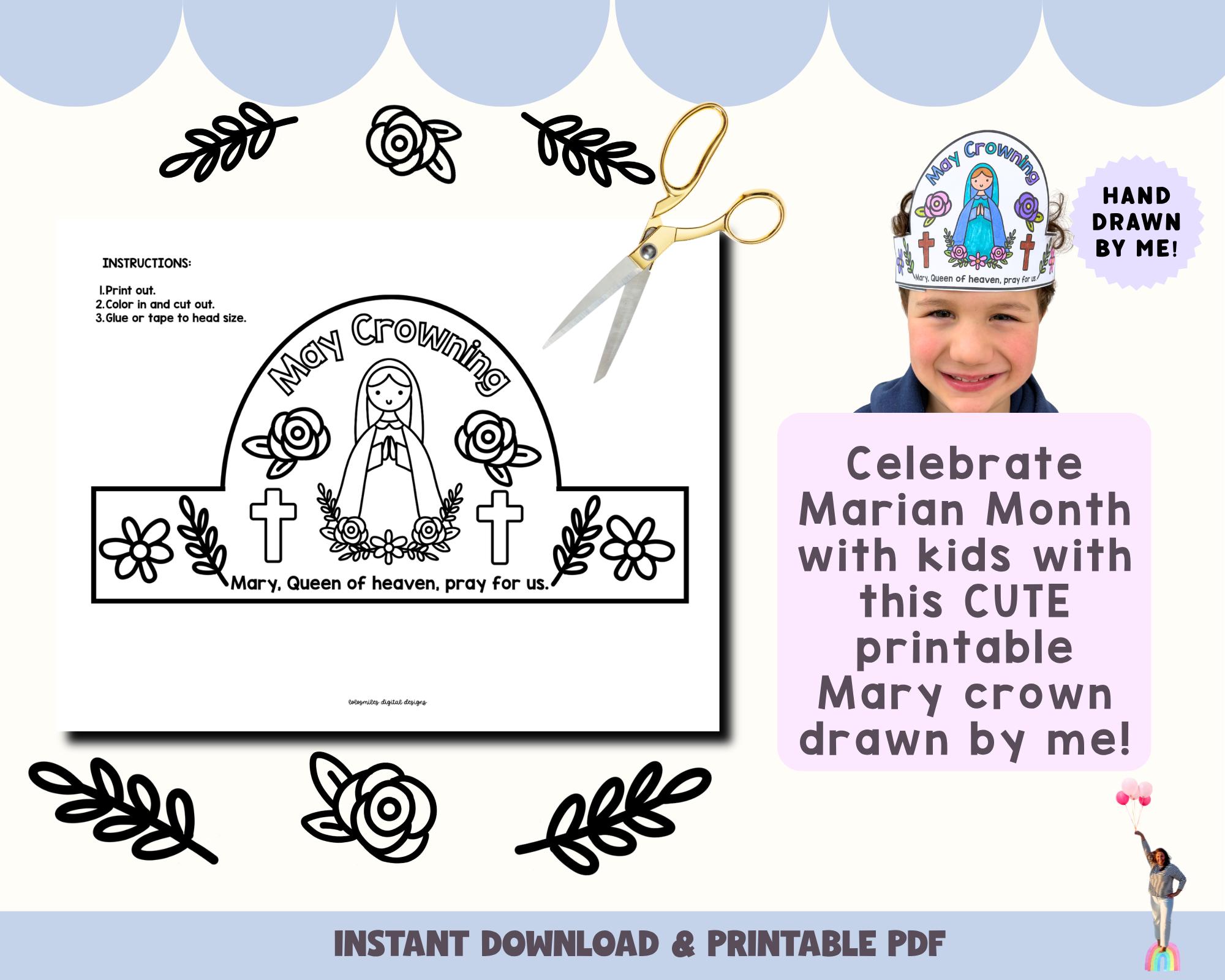 May Crowning Craft, Mother Mary Paper Crown, Catholic Kids Activity ...