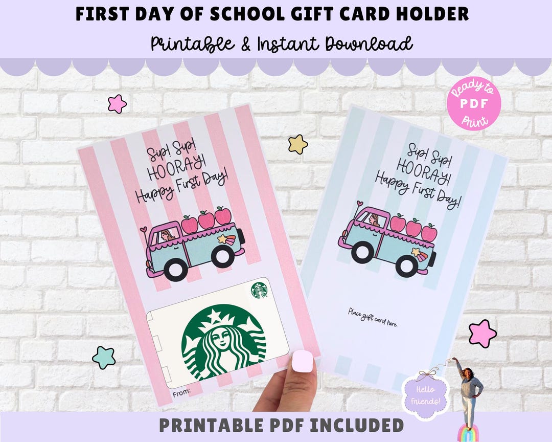 First Day of School Teacher Gift Card Holder Printable, Back to School ...