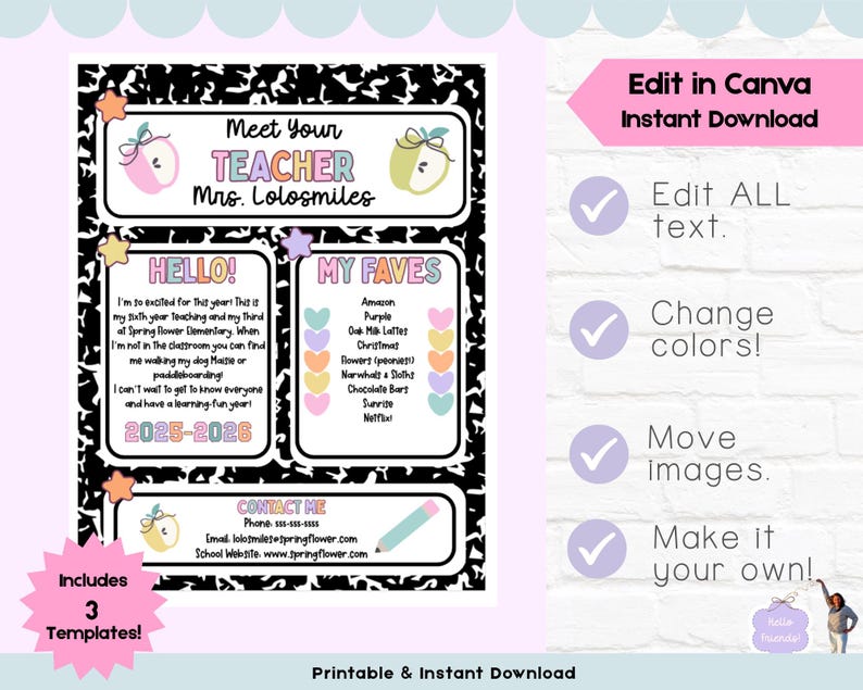 Meet the Teacher Template: Composition Notebook, No Photo (canva ...