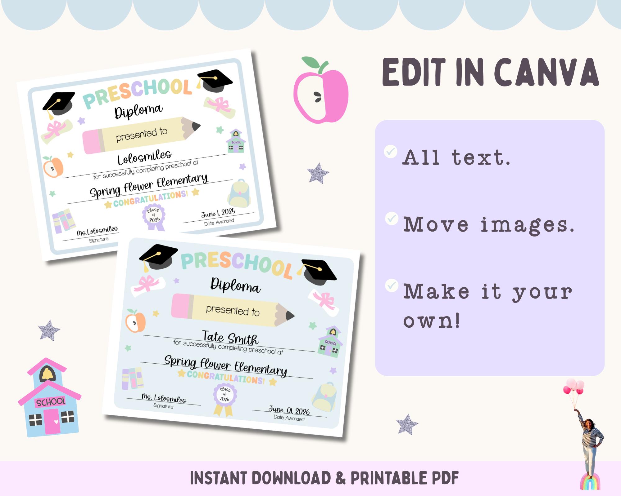 Preschool Certificate Diploma, Prek Graduation, Homeschool Diploma ...