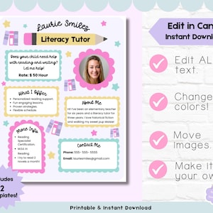 Tutor Flyer Editable, Summer Tutor Template, Meet the Tutor, Instant ...