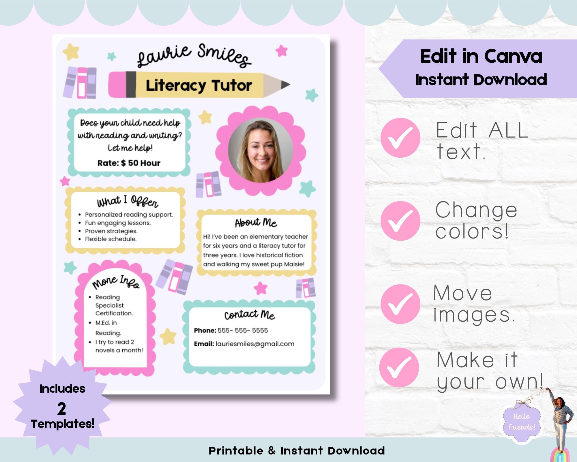 Tutor Flyer Editable, Summer Tutor Template, Meet the Tutor, Instant ...