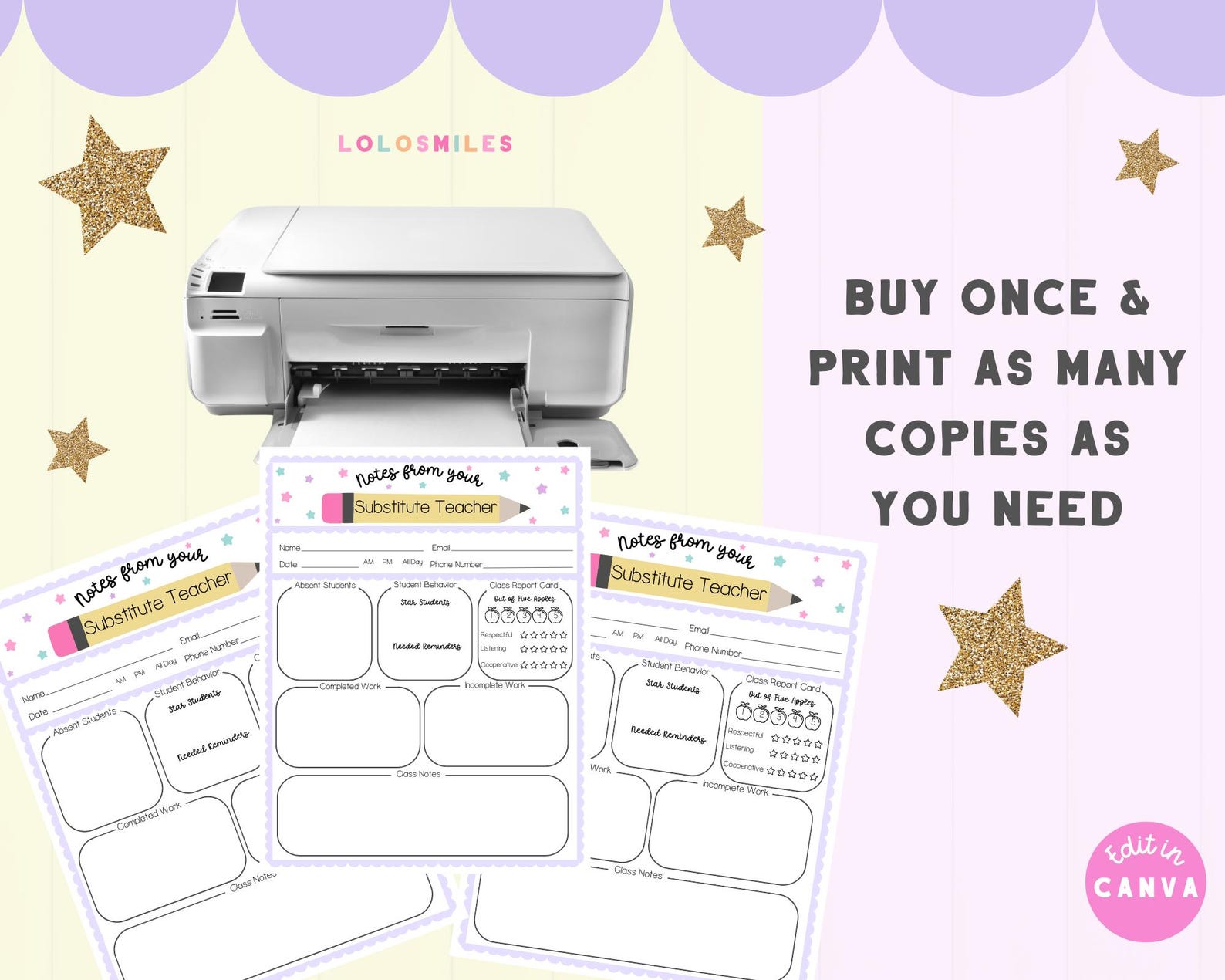 Substitute Teacher Report, Printable Note for Teachers, Substitute ...