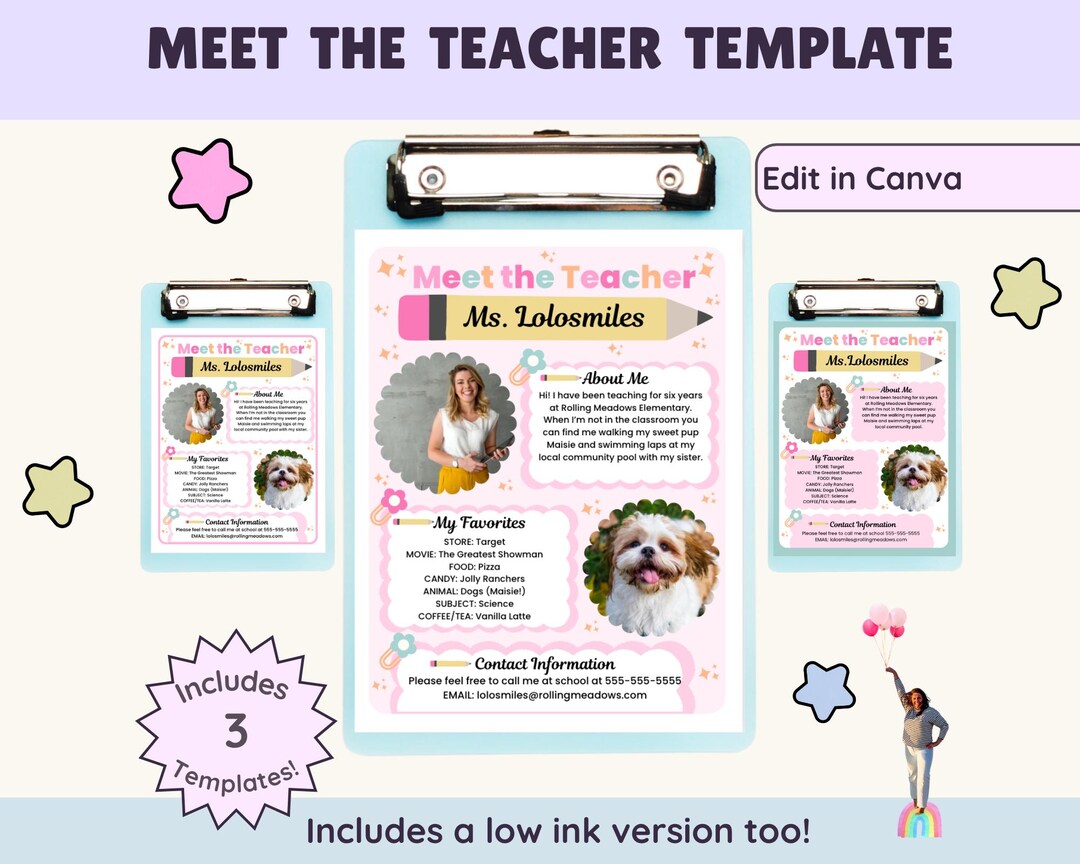 Editable Meet the Teacher Template, Pastel Theme (canva Template) - Etsy