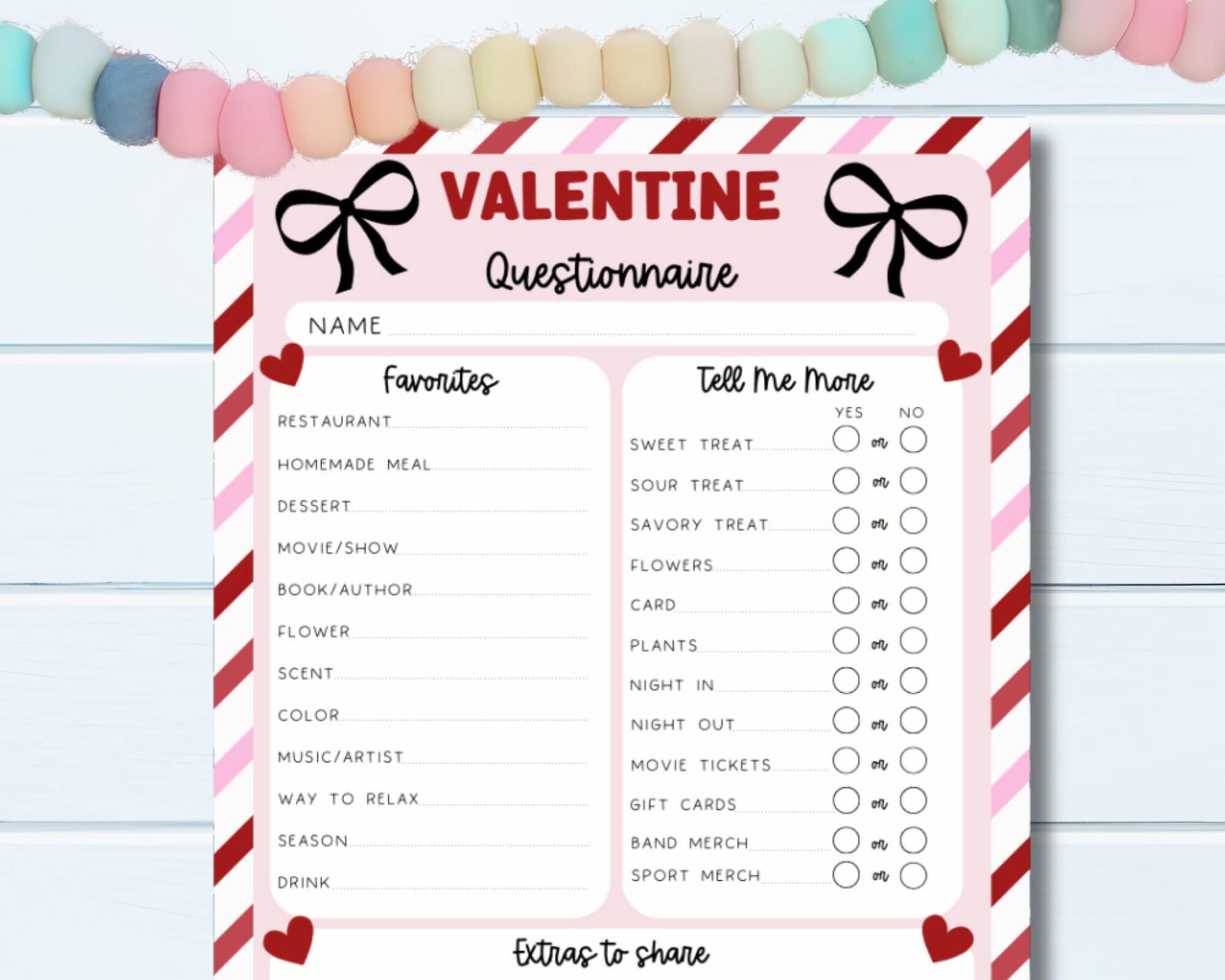 Valentine Questionnaire, Galentines Day Game, Favorite Things List ...