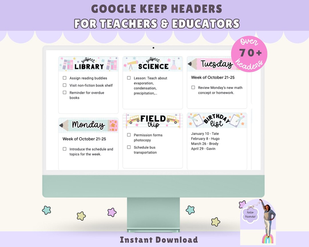 Pastel Google Keep Headers: Teacher Organization, Digital Task Tracker ...