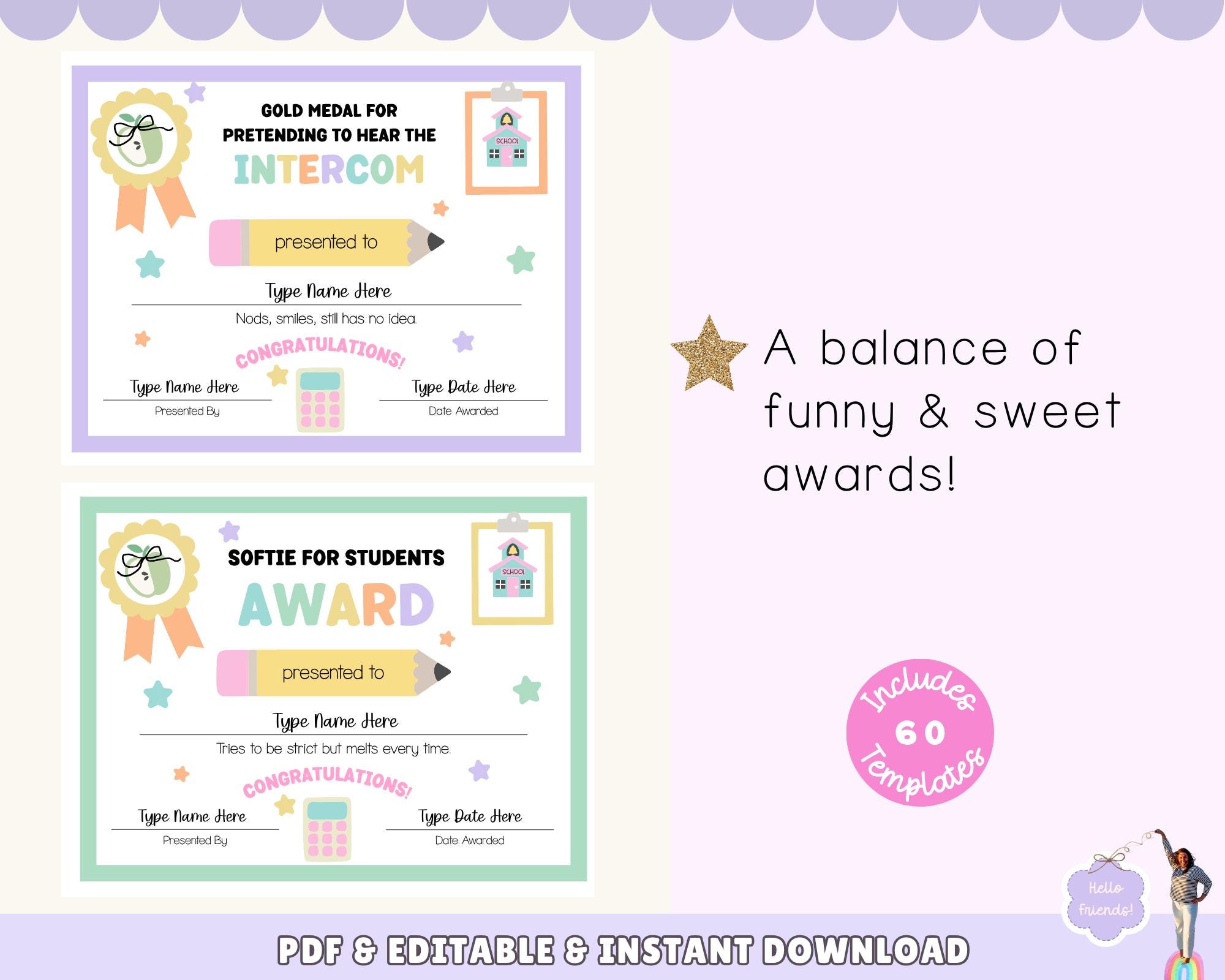 Funny Teacher Awards: 60 Editable Templates for Staff Recognition ...