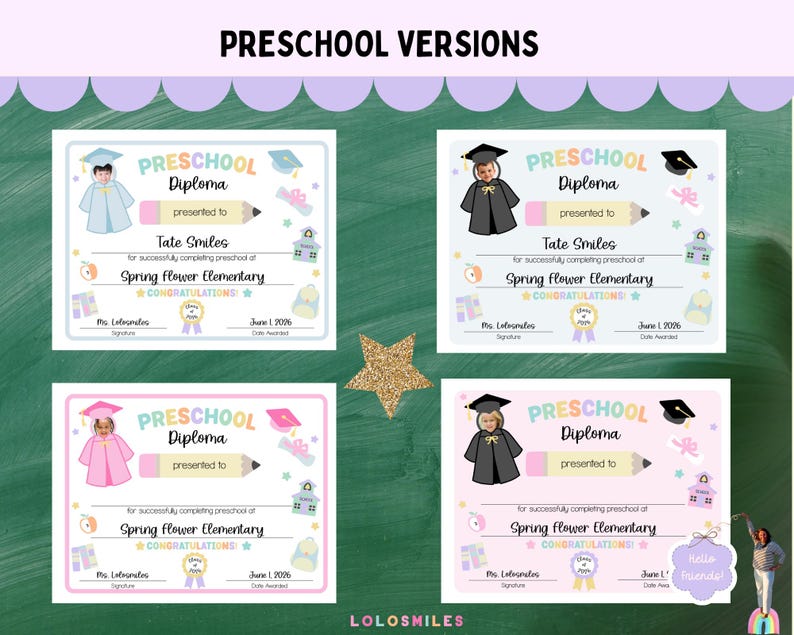 Editable Preschool Graduation Certificate With Photo: Keepsake Diploma ...