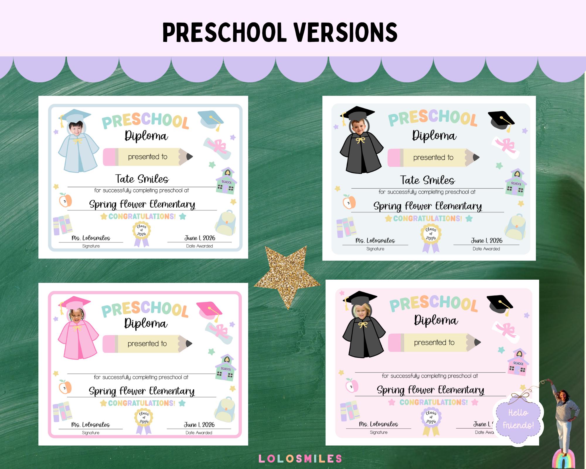 Editable Preschool Graduation Certificate With Photo: Keepsake Diploma ...