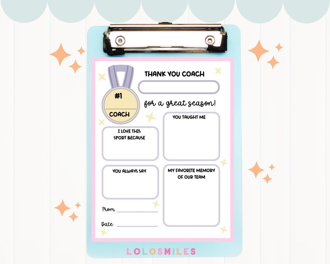Coach Thank You Card, Coach Appreciation Printable, Coach Gift, Fill-in ...