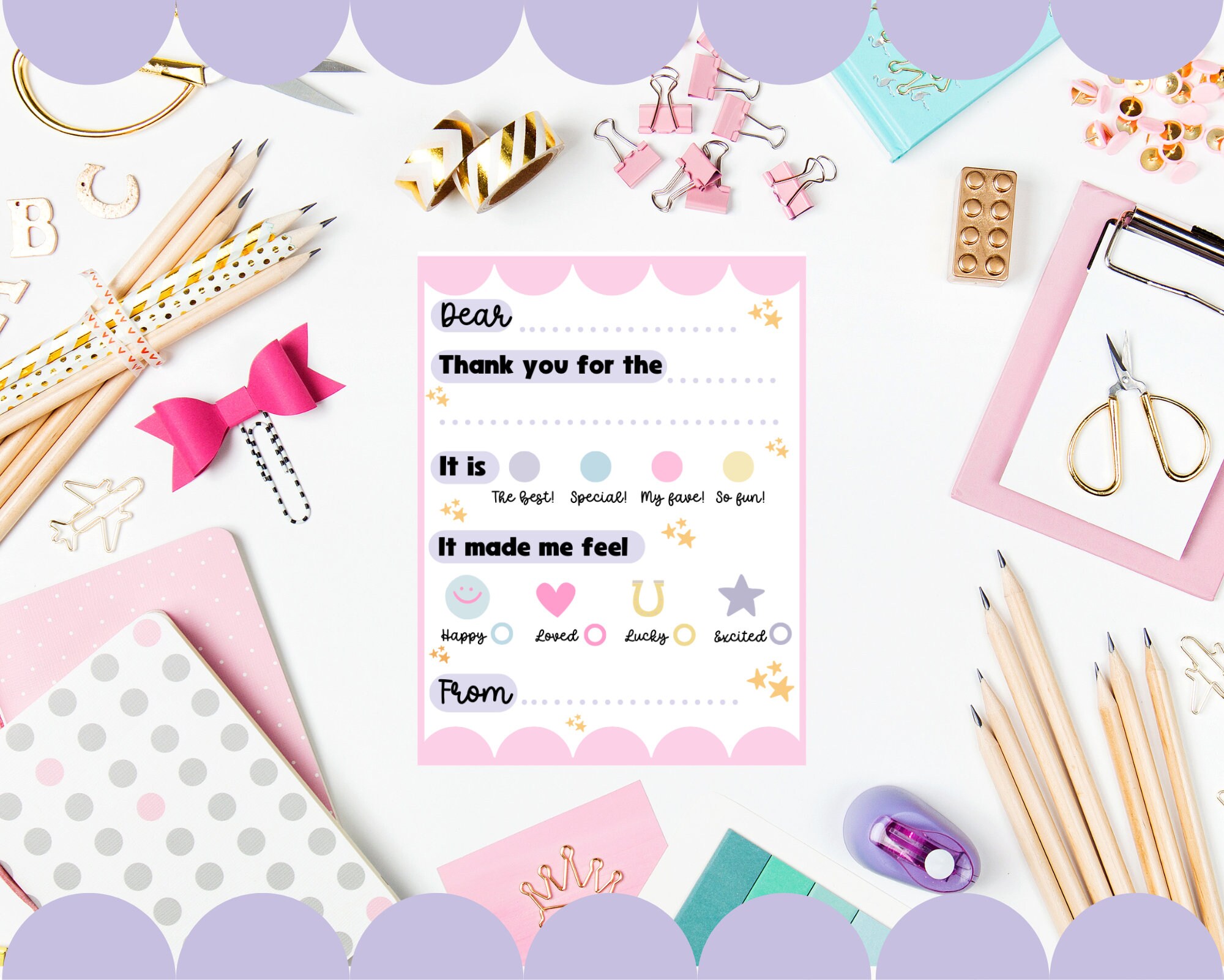 Pink Printable Thank You Cards for Kids, Birthday Thank You Note, Fill ...