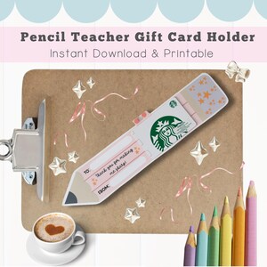 Pink Pencil Gift Card Holder for Teachers, Cute Printable Thank You ...