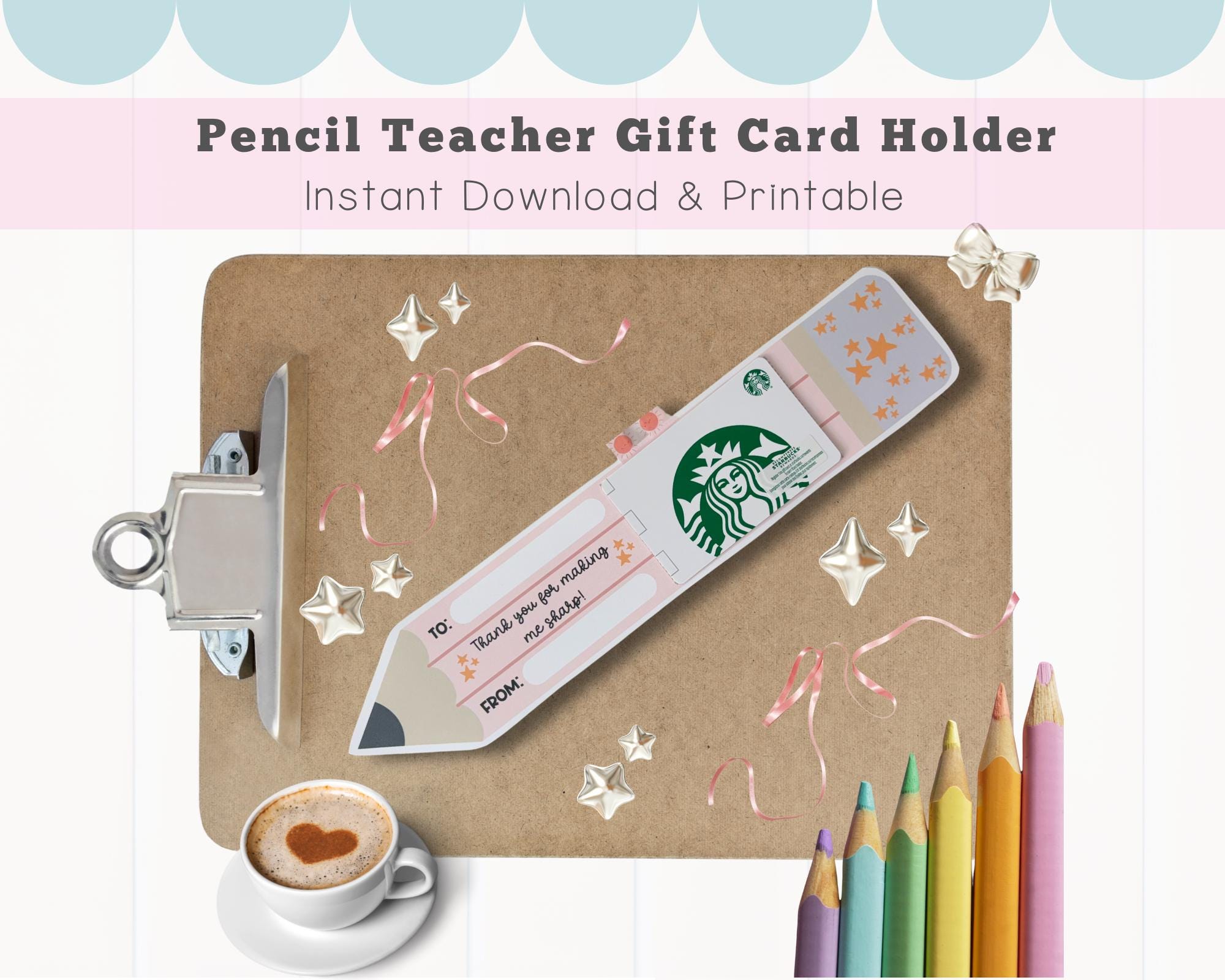 Pink Pencil Gift Card Holder for Teachers, Cute Printable Thank You ...