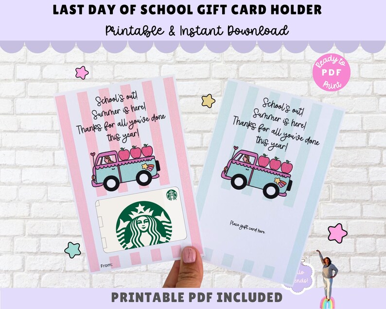 Teacher Gift Card Holder – Hand Drawn Mini Bus (printable PDF) - Etsy