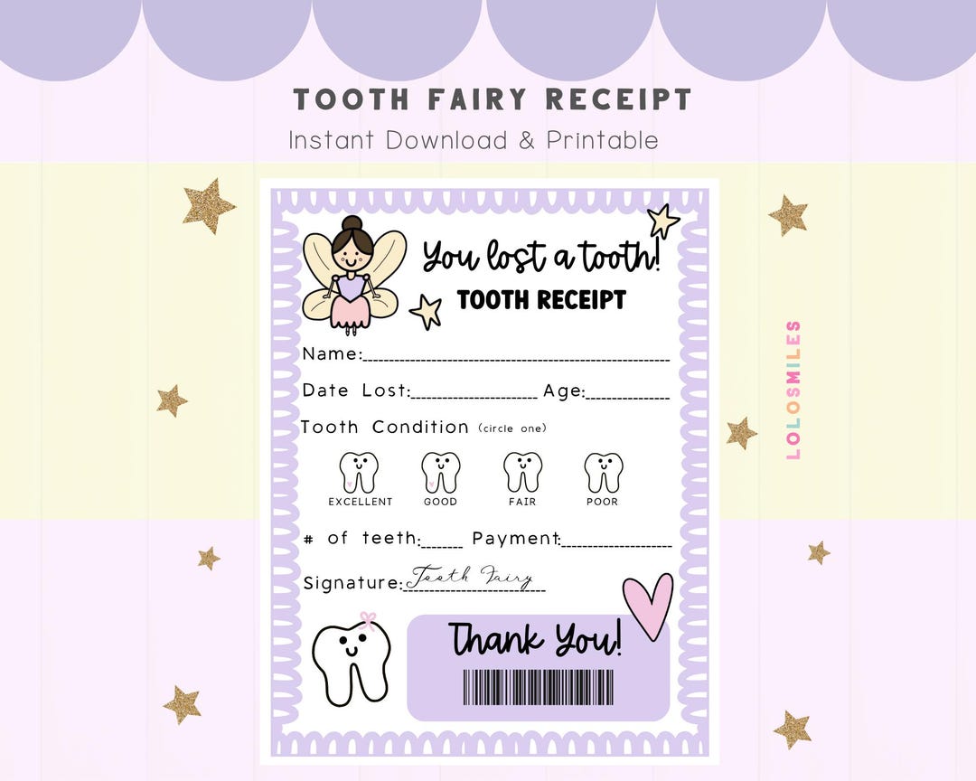 Printable Tooth Fairy Letter for Kids, Custom Tooth Fairy Receipt ...