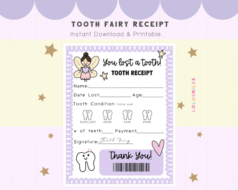 Printable Tooth Fairy Letter for Kids, Custom Tooth Fairy Receipt ...
