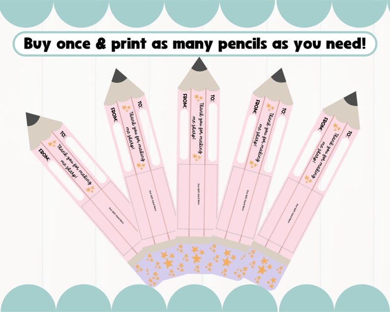 Pink Pencil Gift Card Holder for Teachers, Cute Printable Thank You ...